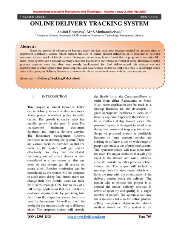 (PDF) ONLINE DELIVERY TRACKING SYSTEM
