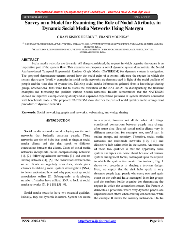 Pdf Survey On A Model For Examining The Role Of Nodal Attributes In Dynamic Social Media