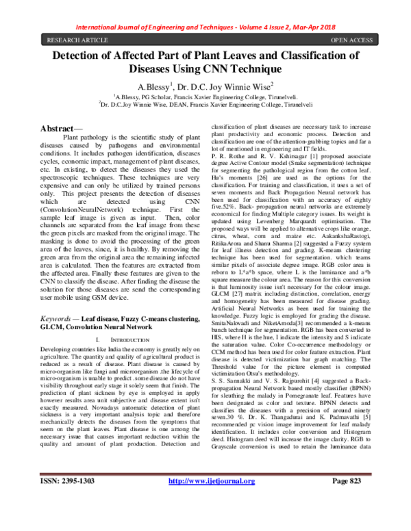 (PDF) Detection of Affected Part of Plant Leaves and Classification of Diseases Using CNN Technique
