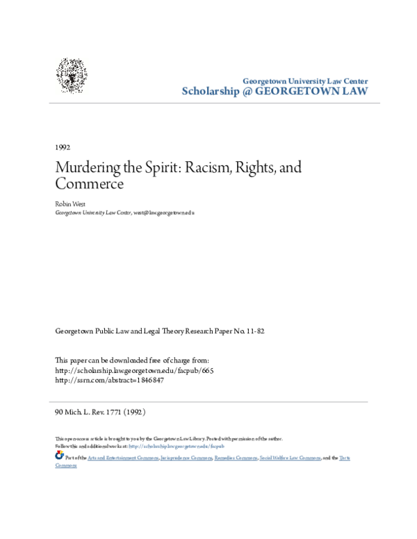 (PDF) Murdering the Spirit: Racism, Rights, and Commerce