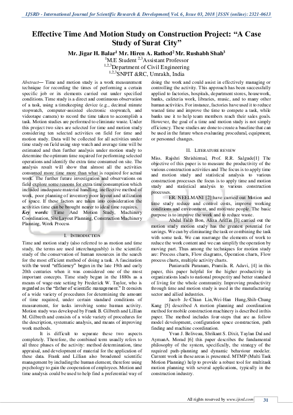 (PDF) Effective Time And Motion Study on Construction Project: " A Case ...