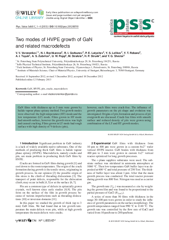(PDF) Two modes of HVPE growth of GaN and related macrodefects