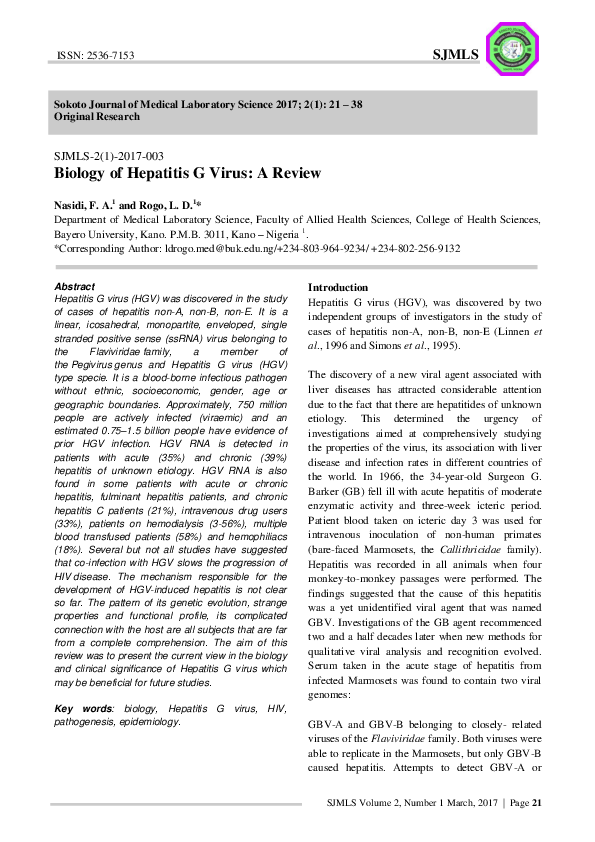 (PDF) Biology of Hepatitis G Virus: A Review