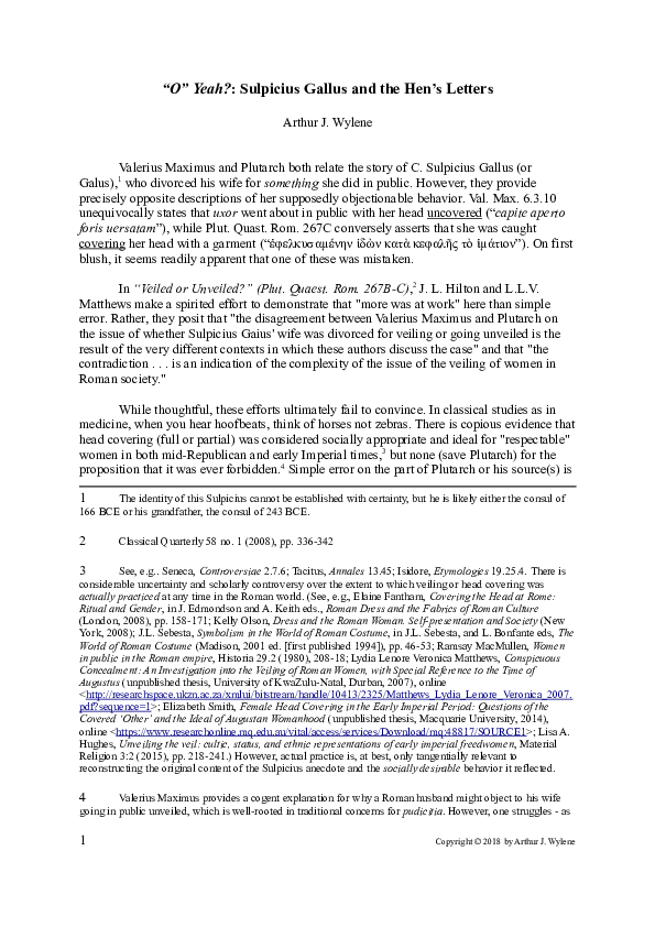 (PDF) "O" Yeah?: Sulpicius Gallus and the Hen's Letters