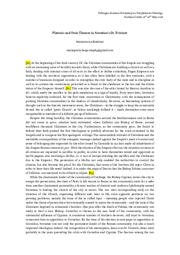 (PDF) Platonic and Stoic Themes in Novatian's De Trinitate