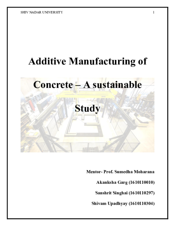 (DOC) Additive Manufacturing of Concrete – A Sustainability Study