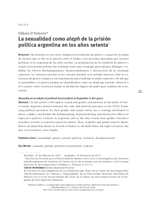 Pdf La Sexualidad Como Aleph De La Prisión Política Argentina En Los