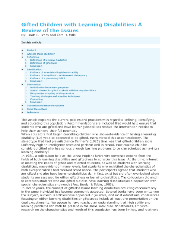(DOC) Gifted Children with Learning Disabilities: A Review of the Issues