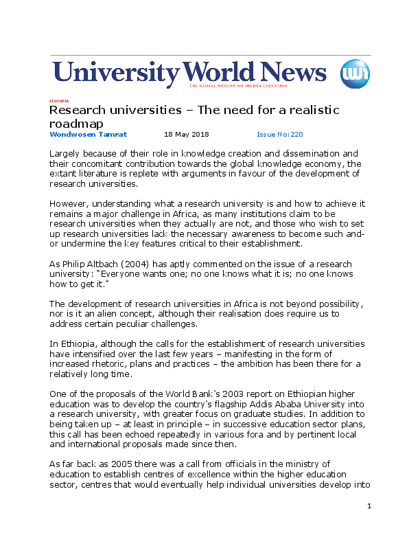 (PDF) Research universities – The need for a realistic roadmap
