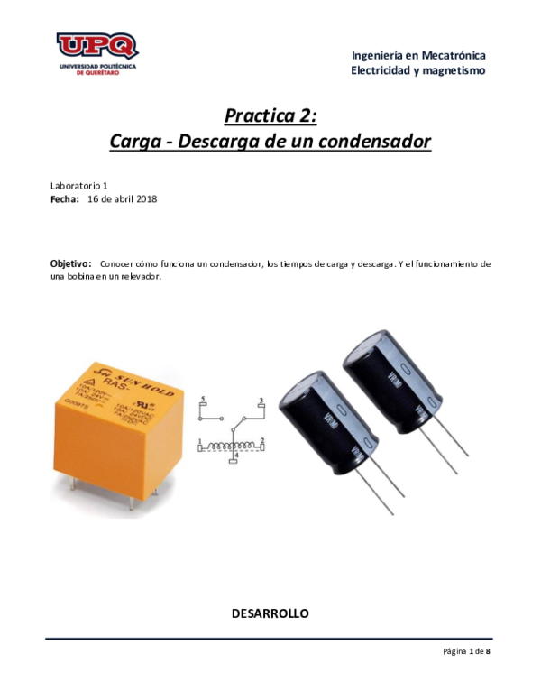 (DOC) Practica 2: Carga -Descarga de un condensador