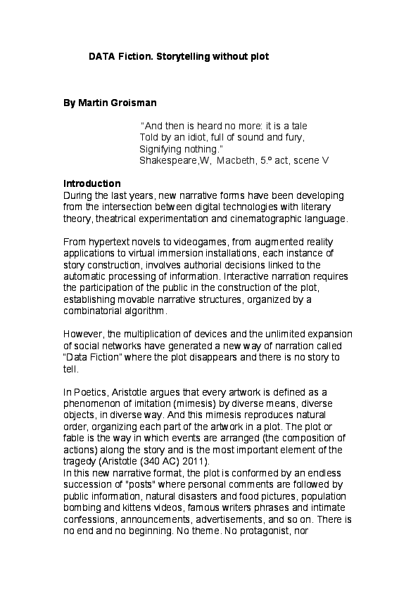 (PDF) DATA Fiction. Storytelling without plot