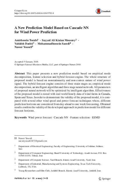 Pdf A New Prediction Model Based On Cascade Nn For Wind Power Prediction