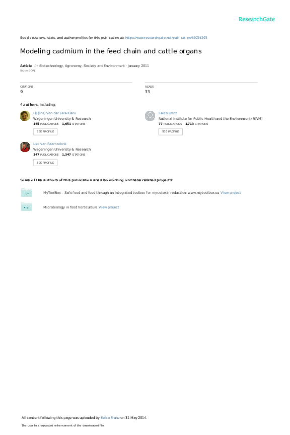 (PDF) Modeling cadmium in the feed chain and cattle organs