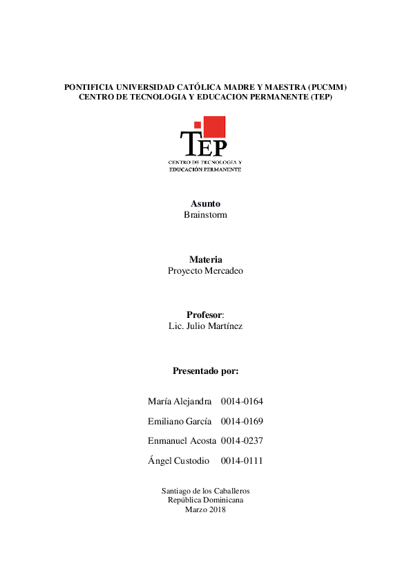 (DOC) PONTIFICIA UNIVERSIDAD CATÓLICA MADRE Y MAESTRA (PUCMM) CENTRO DE ...