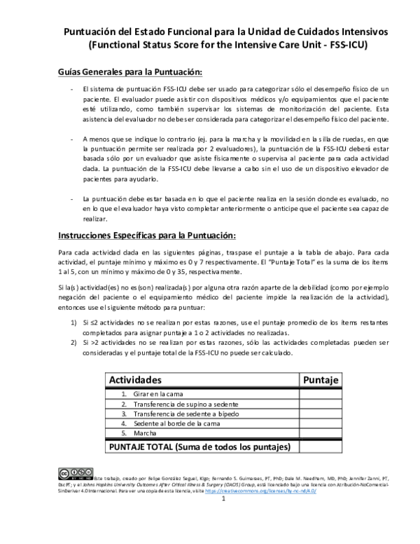 (PDF) Puntuación del Estado Funcional para la Unidad de Cuidados ...