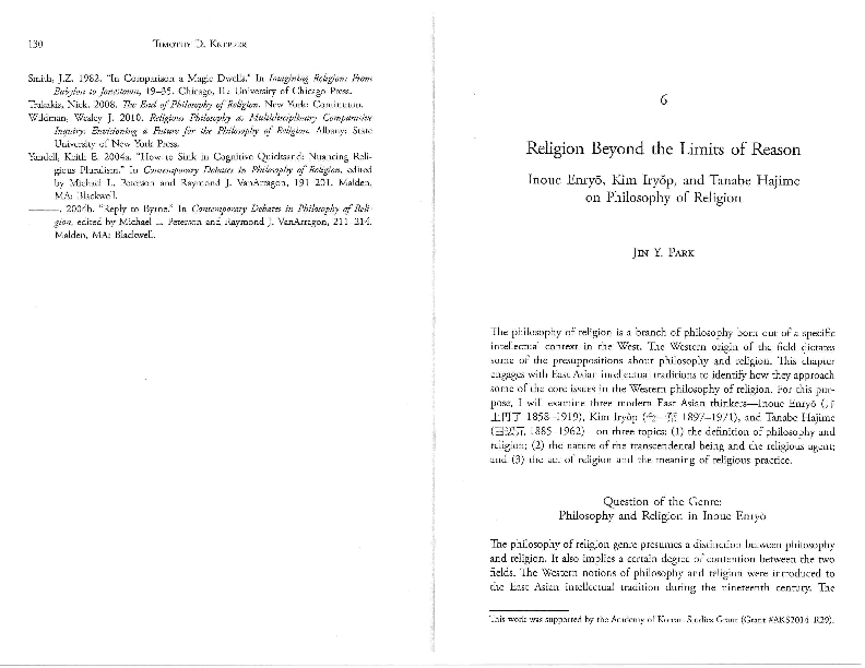 (PDF) Religion beyond the Limits of Reason: Inoue Enryo, Kim Iryop, and ...