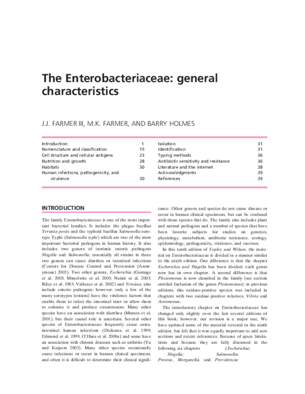 (PDF) The Enterobacteriaceae: general characteristics