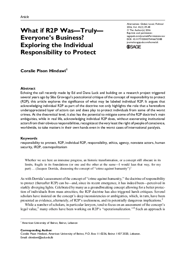 (PDF) Individual Responsibility to Protect in R2P