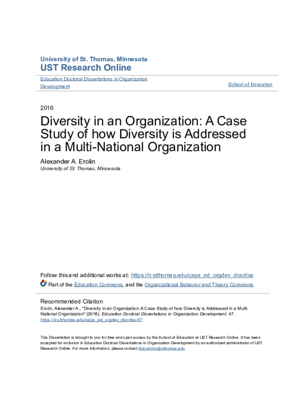 (DOC) Diversity in an Organization: A Case Study of how Diversity is ...