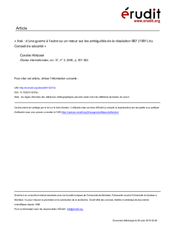 (PDF) Irak: d'une guerre a l'autre ou un retour sur les ambiguites de ...