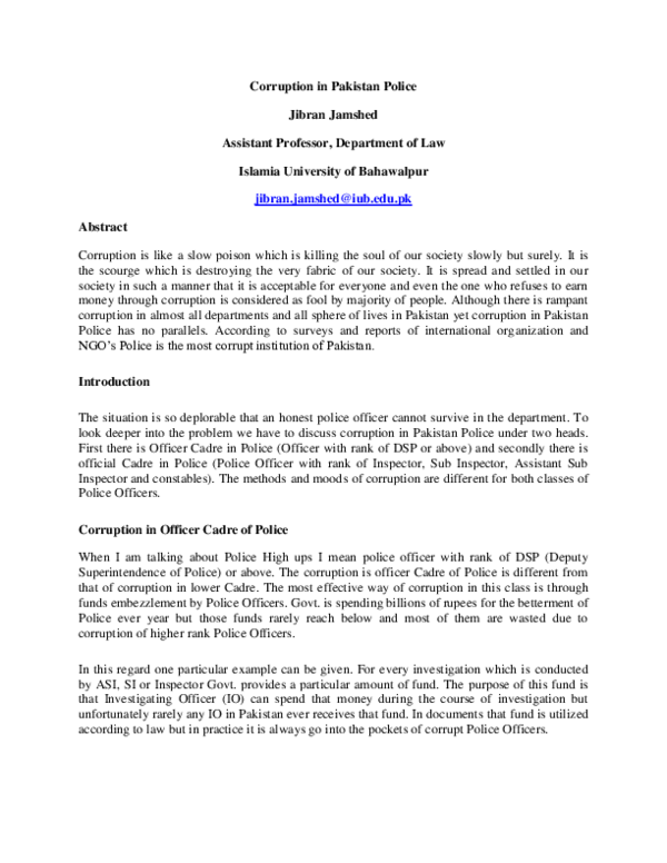 (PDF) Corruption in Pakistan Police