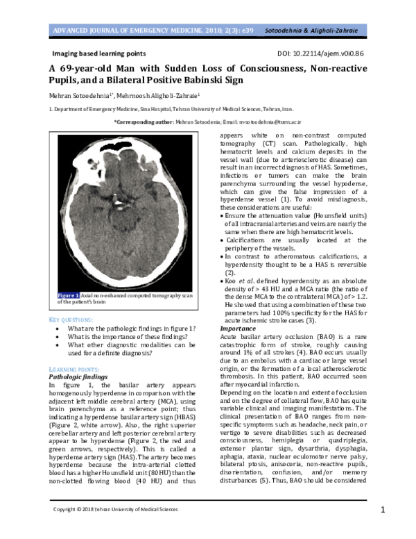 (PDF) A 69-year-old Man with Sudden Loss of Consciousness, Non-reactive ...
