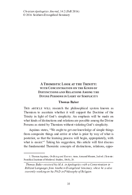 (PDF) A Thomistic Look at the Trinity with Concentration on the Kinds ...