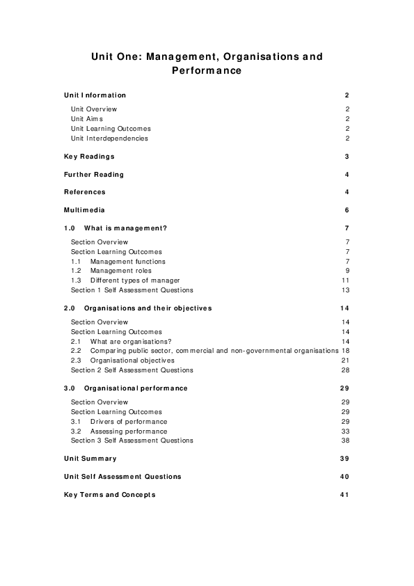 (PDF) Unit One: Management, Organisations and Performance Unit ...