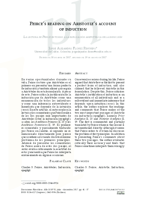 (PDF) Peirce's reading on Aristotle's account of induction