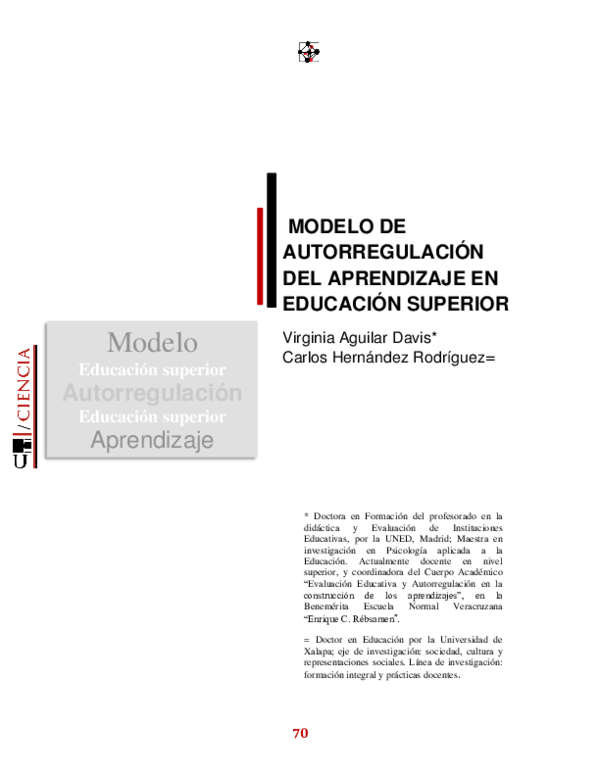 (PDF) MODELO DE AUTORREGULACIÓN DEL APRENDIZAJE EN EDUCACIÓN SUPERIOR