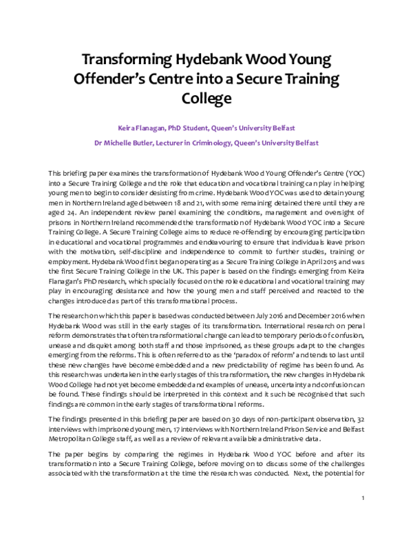 (PDF) Flanagan, K. & Butler, M. (2018) Transforming Hydebank Wood Young ...