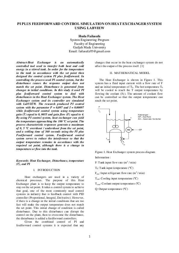 (PDF) PI PLUS FEEDFORWARD CONTROL SIMULATION ON HEAT EXCHANGER SYSTEM USING LABVIEW