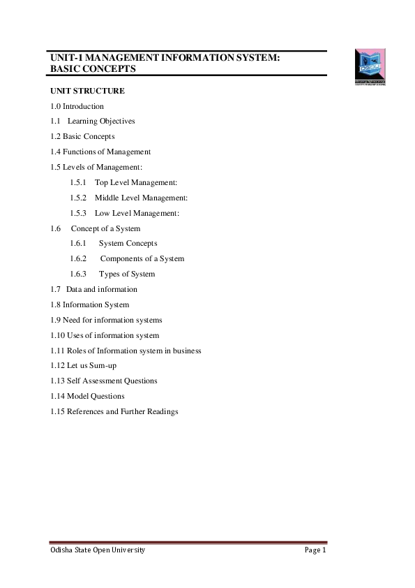(PDF) UNIT-1 MANAGEMENT INFORMATION SYSTEM: BASIC CONCEPTS UNIT STRUCTURE