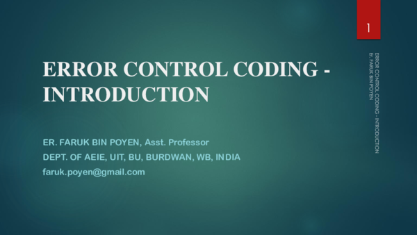 (PDF) ERROR CONTROL CODING - INTRODUCTION