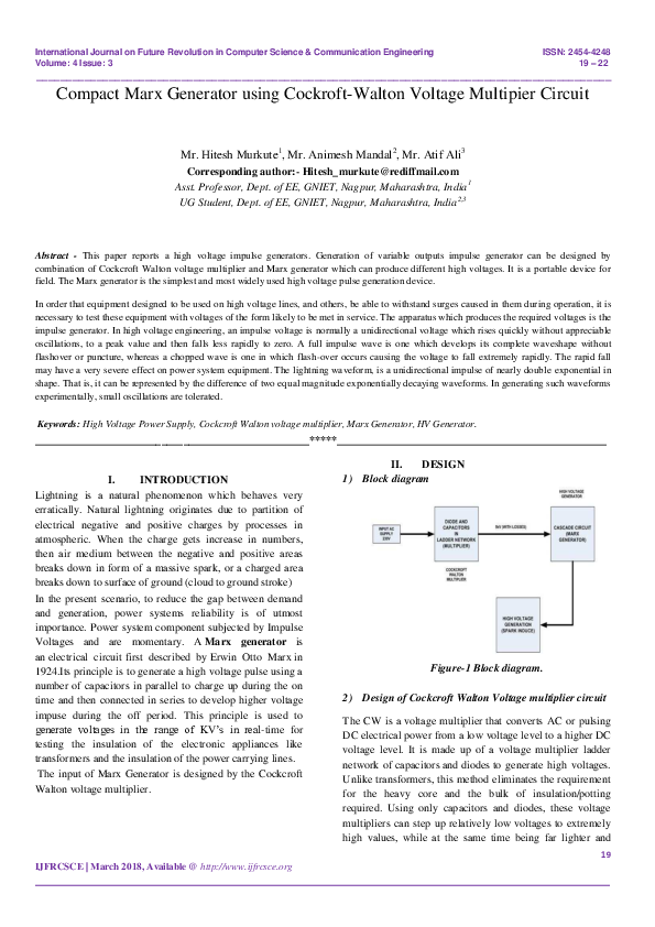 (PDF) Compact Marx Generator using Cockroft-Walton Voltage Multipier Circuit