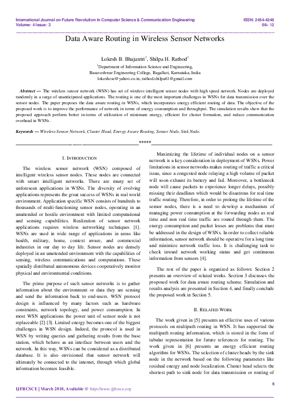 Pdf Data Aware Routing In Wireless Sensor Networks
