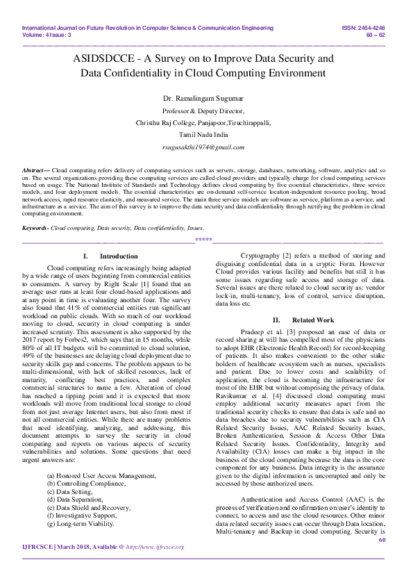 (PDF) ASIDSDCCE -A Survey on to Improve Data Security and Data Confidentiality in Cloud ...
