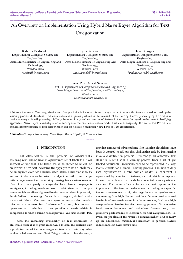 Pdf An Overview On Implementation Using Hybrid Naïve Bayes Algorithm