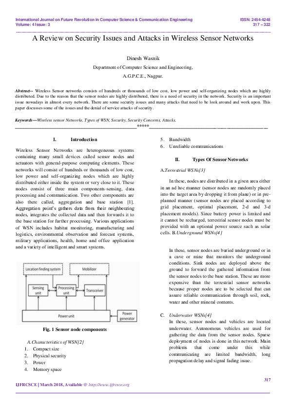 Pdf A Review On Security Issues And Attacks In Wireless Sensor
