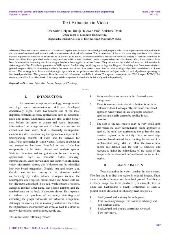 (PDF) Text Extraction in Video