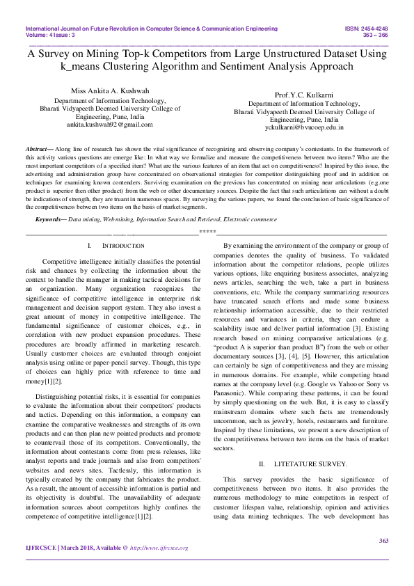 (PDF) A Survey on Mining Top-k Competitors from Large Unstructured Dataset Using k_means ...