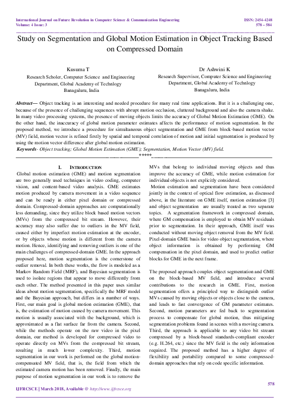 (PDF) Study on Segmentation and Global Motion Estimation in Object Tracking Based on Compressed ...