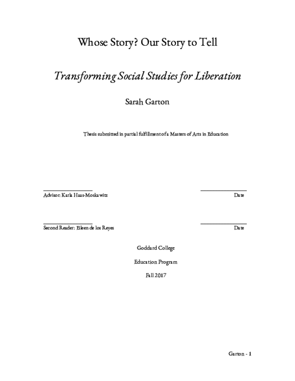 (PDF) Whose Story? Our Story to Tell Transforming Social Studies for ...
