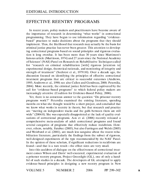 (PDF) Effective Reentry Programs