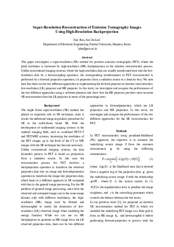 Pdf Super Resolution Reconstruction Of Emission Tomography Images Using High Resolution