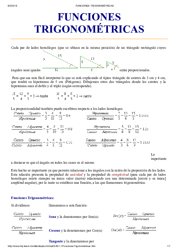 (PDF) FUNCIONES TRIGONOMETRICAS garficas seno coseno tangente cotangente secante cosecante