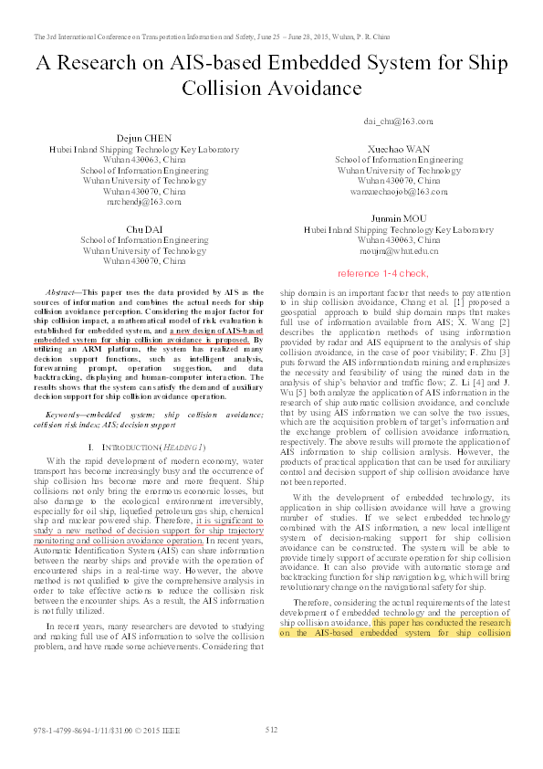 (PDF) A Research on AIS-based Embedded System for Ship Collision Avoidance