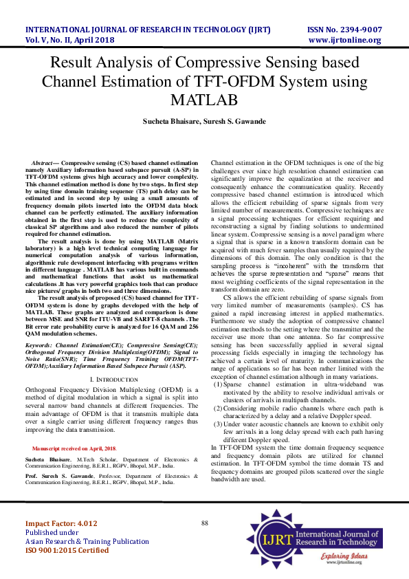 (PDF) Result Analysis of Compressive Sensing based Channel Estimation of TFT-OFDM System using ...