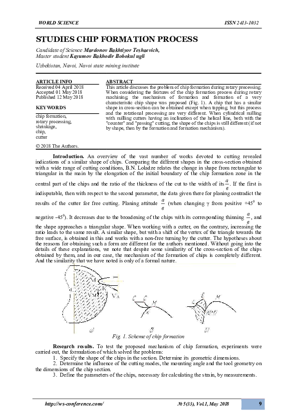 (PDF) STUDIES CHIP FORMATION PROCESS
