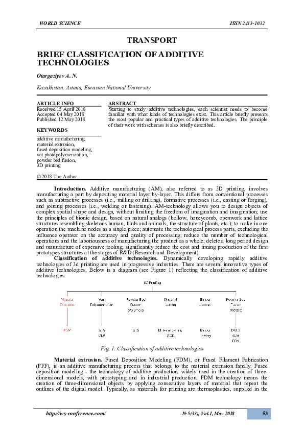 (PDF) BRIEF CLASSIFICATION OF ADDITIVE TECHNOLOGIES